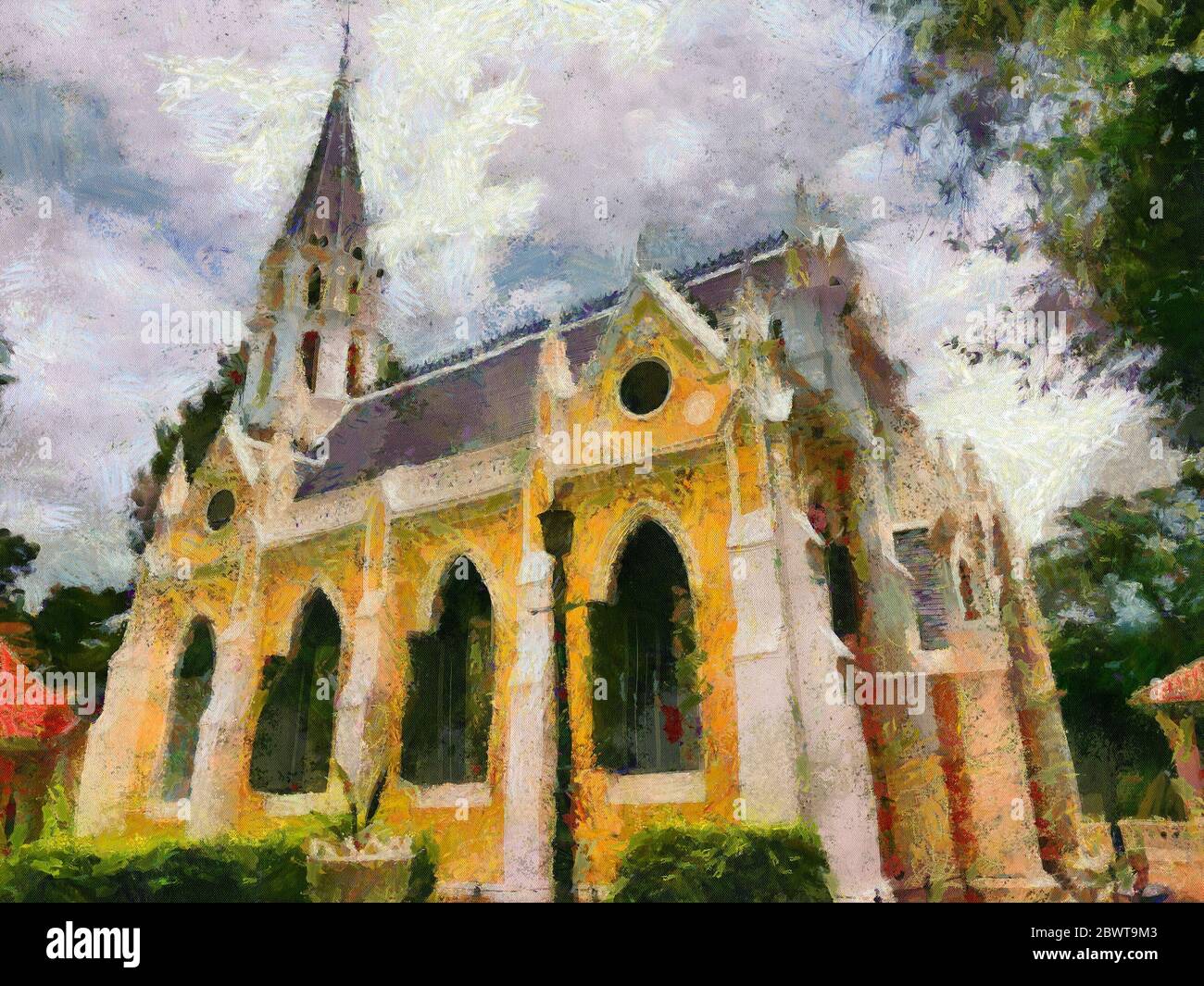 Ancient gothic churches Illustrations creates an impressionist style of ...