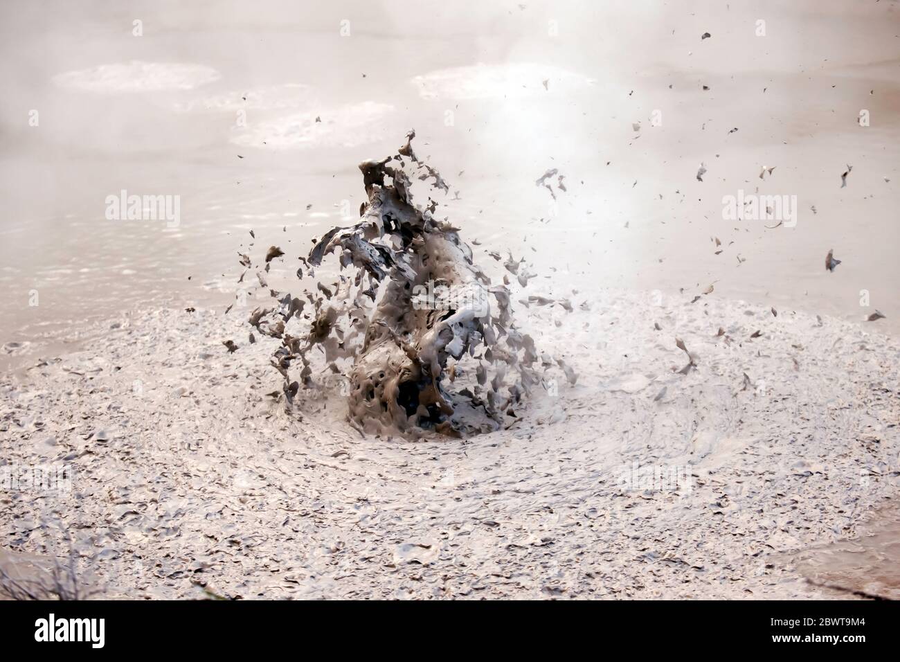 Close-up of a bubbling mud pool, in the Waiotapu active geothermal area ...