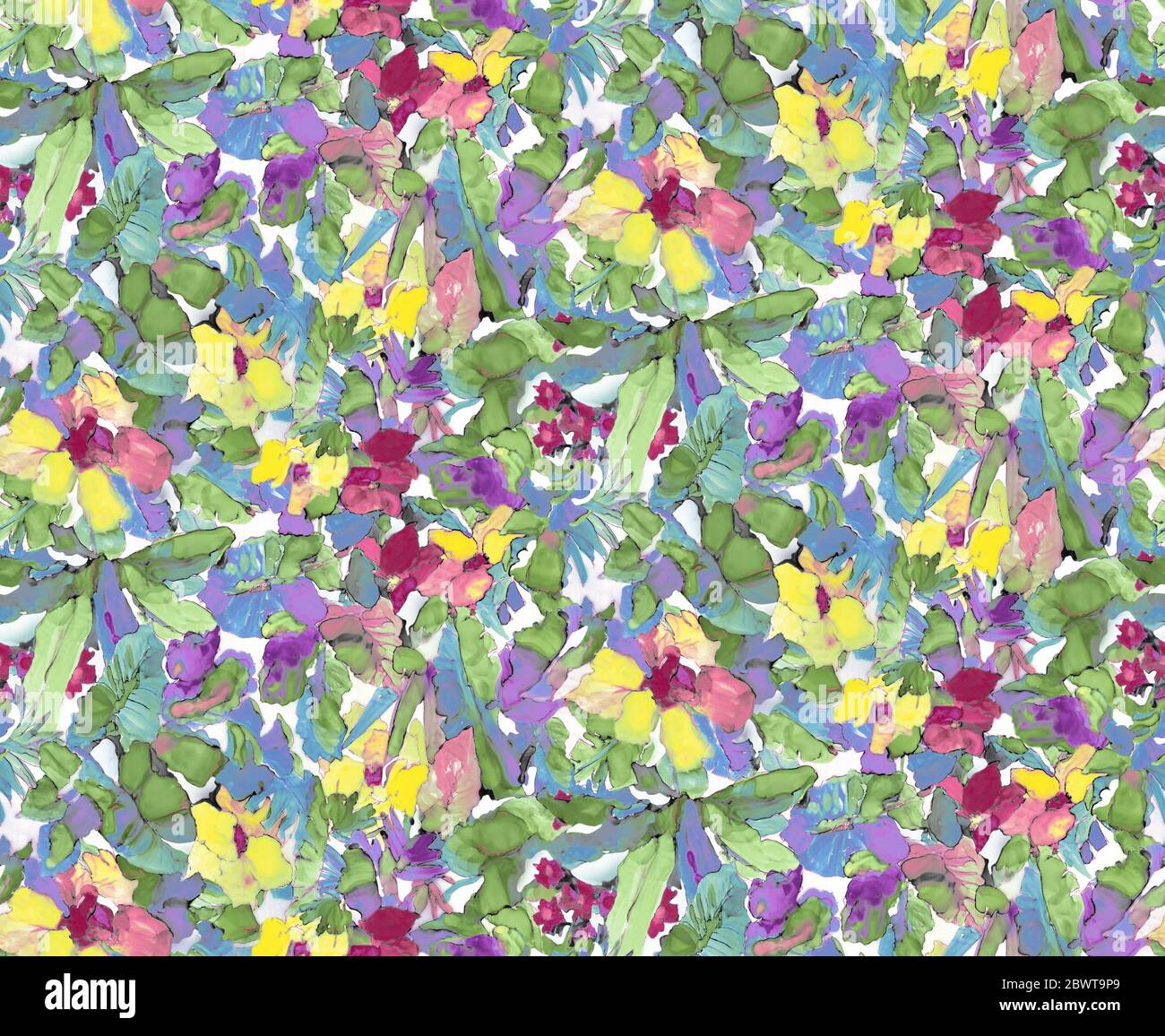 Seamless pattern with spring flowers and leaves. Hand drawn background ...
