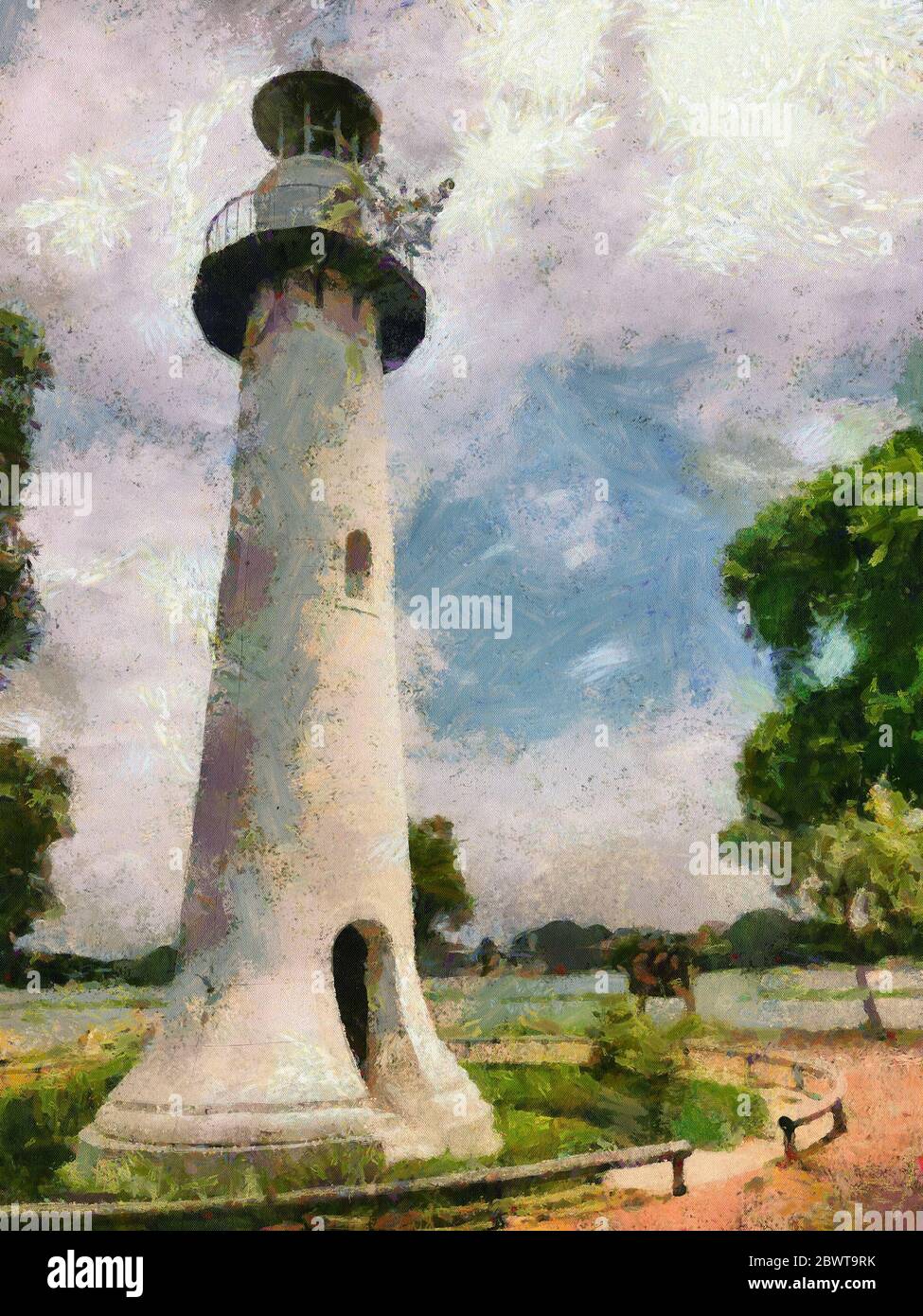 The white ancient lighthouse on the sky background Illustrations ...