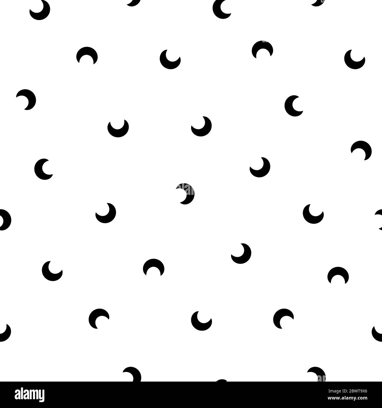 Seamless pattern with black half moon, crescents on white background ...