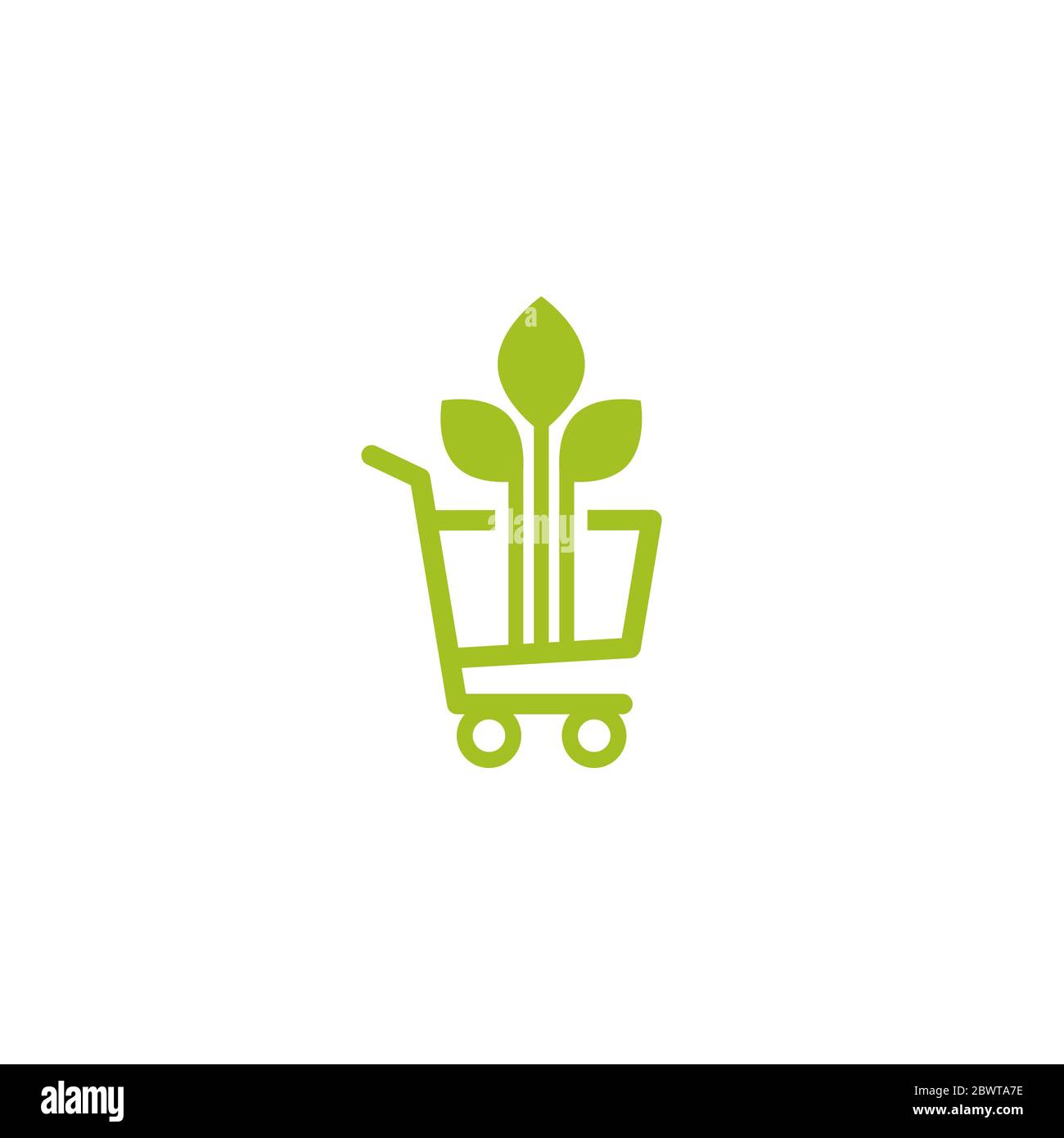Green Shopping cart with leaves. simple icon isolated on white ...