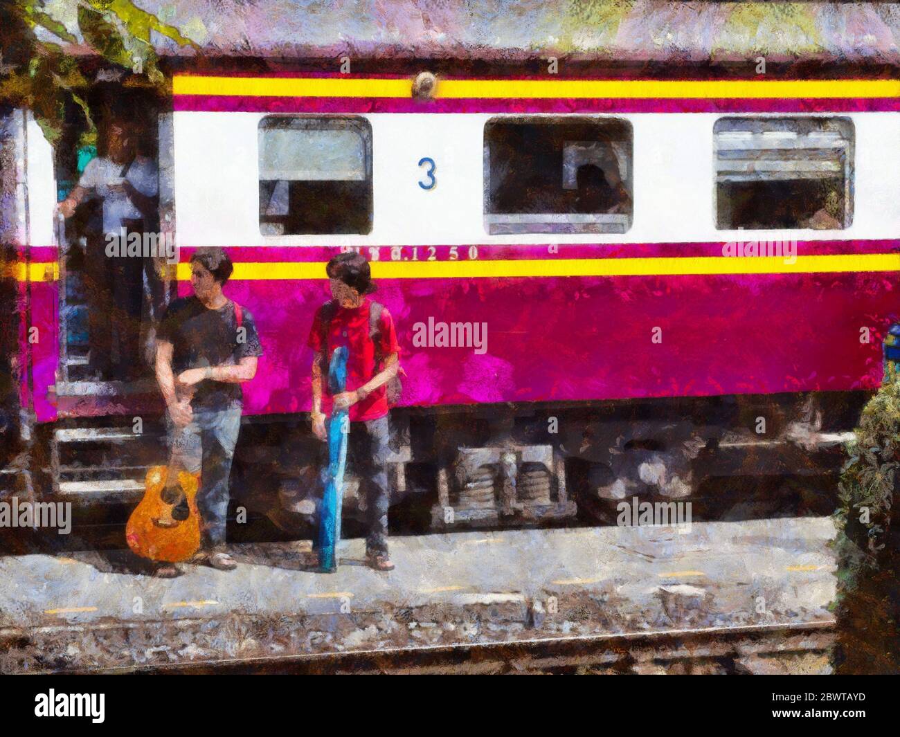 Passengers who are taking a train at this train station Illustrations ...