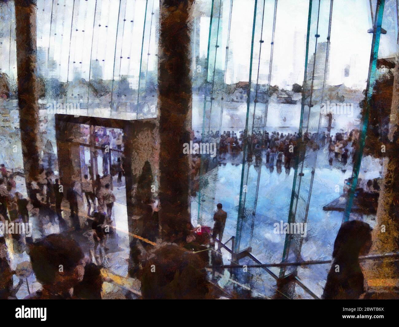 Inside a modern building Illustrations creates an impressionist style ...