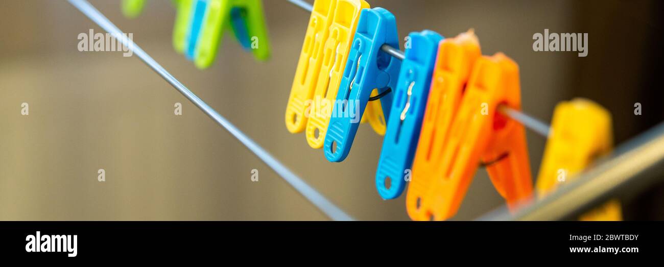 Close-up of colorful laundry pins and for hanged clothes drying Stock ...