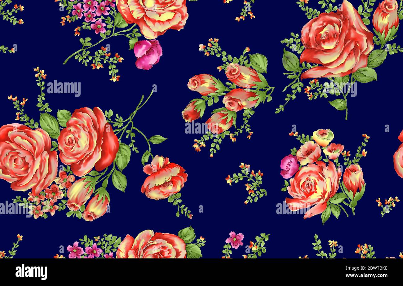 Seamless pattern with spring flowers and leaves. Hand drawn background ...