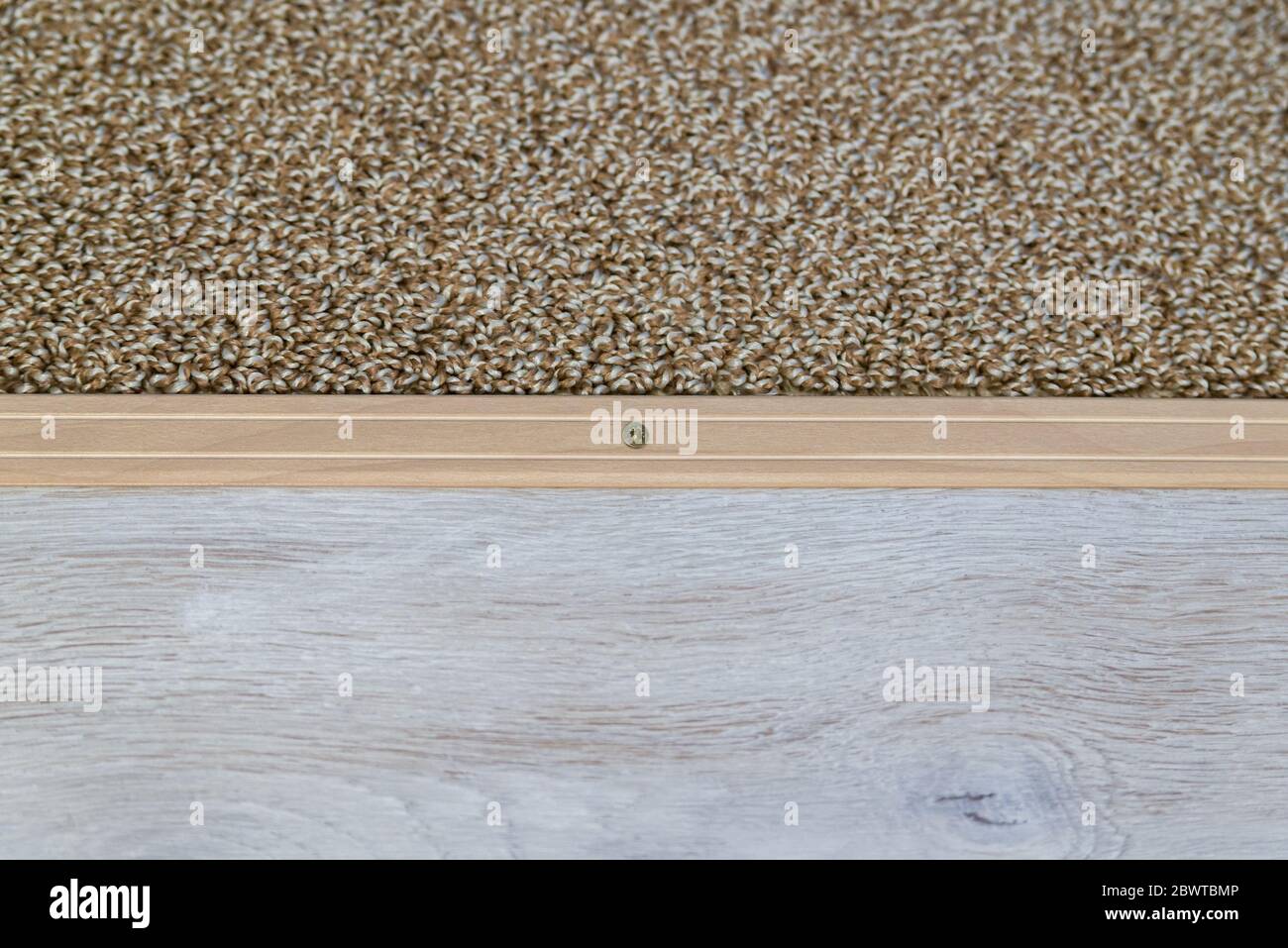 Threshold joining of floor coverings of laminate and carpet Stock Photo ...