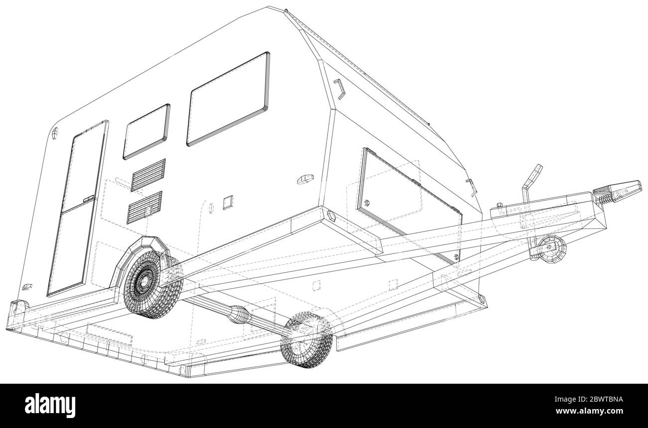 Vector Wire-frame isolated Camper Van on background. Vector rendering ...
