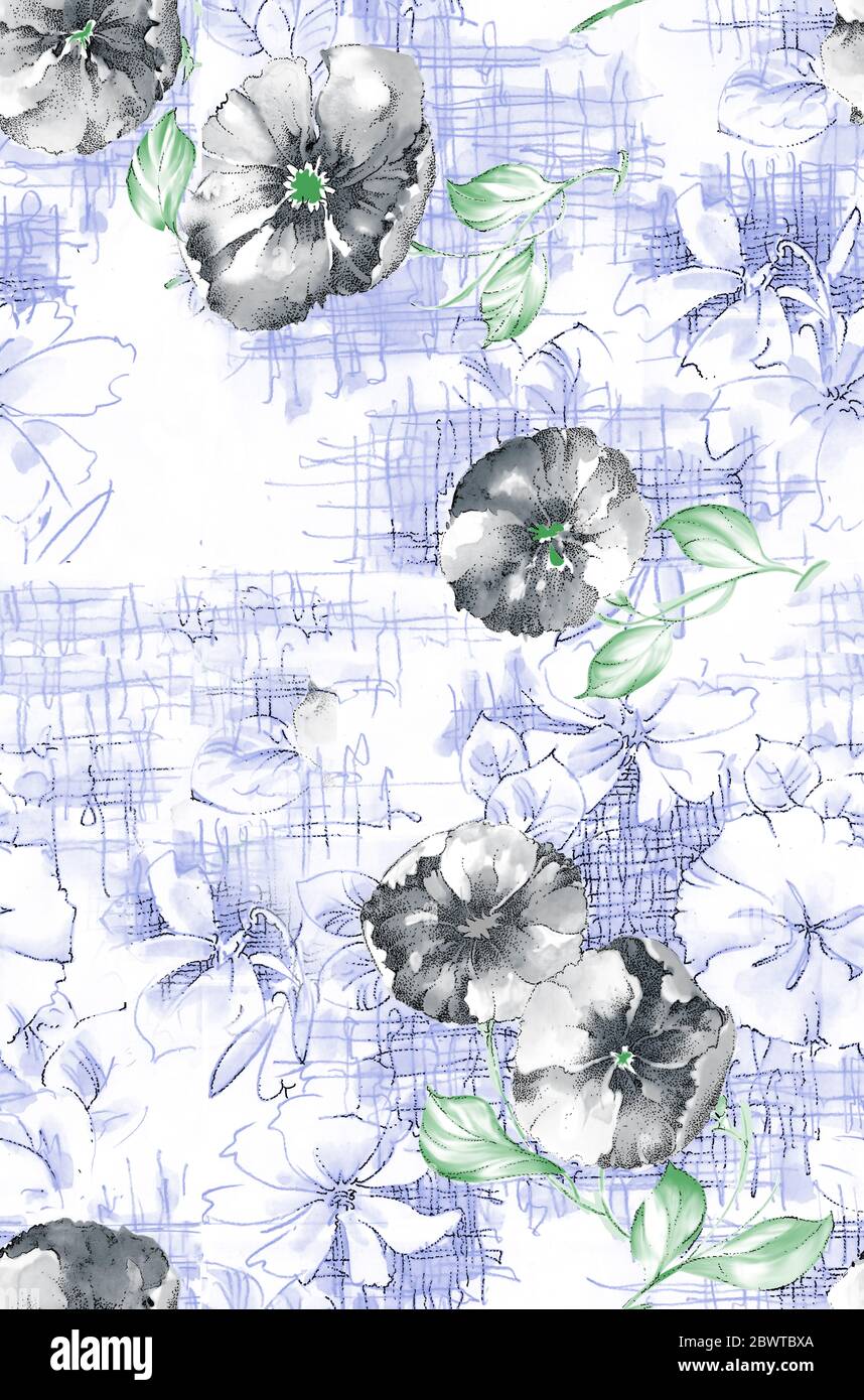 Seamless pattern with spring flowers and leaves. Hand drawn background ...