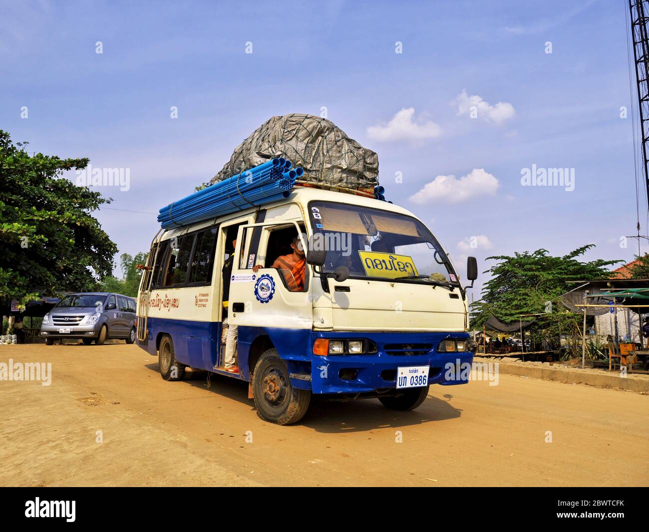 The bus on Mekong river, Champassak, Laos Stock Photo - Alamy