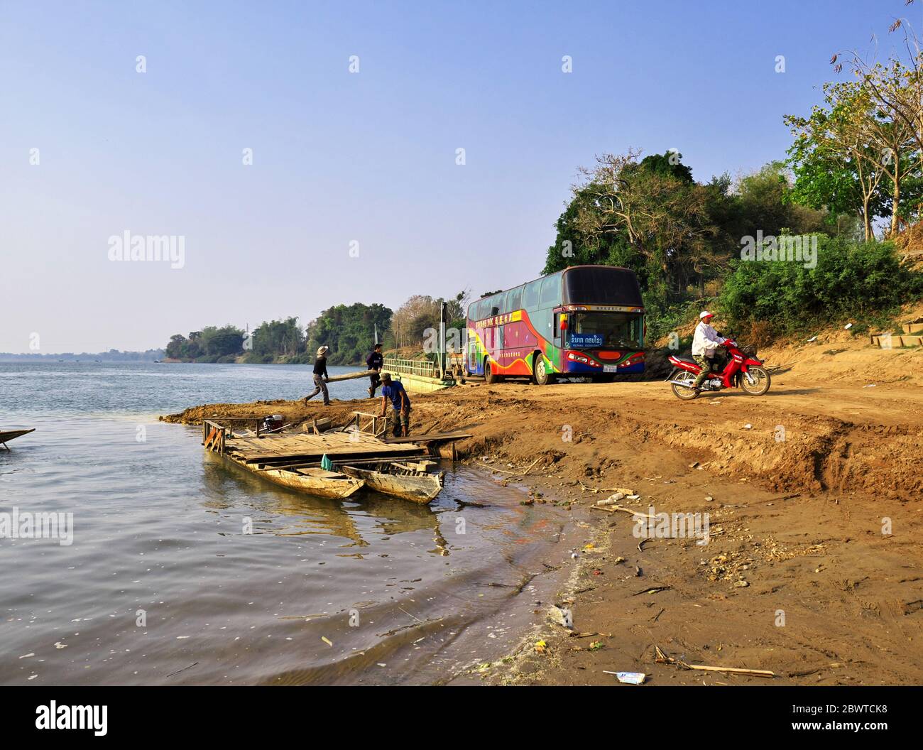 The bus on Mekong river, Champassak, Laos Stock Photo - Alamy