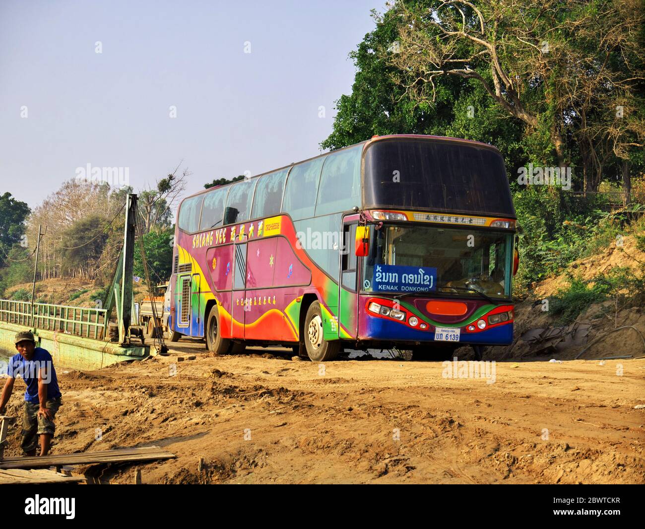 The bus on Mekong river, Champassak, Laos Stock Photo - Alamy
