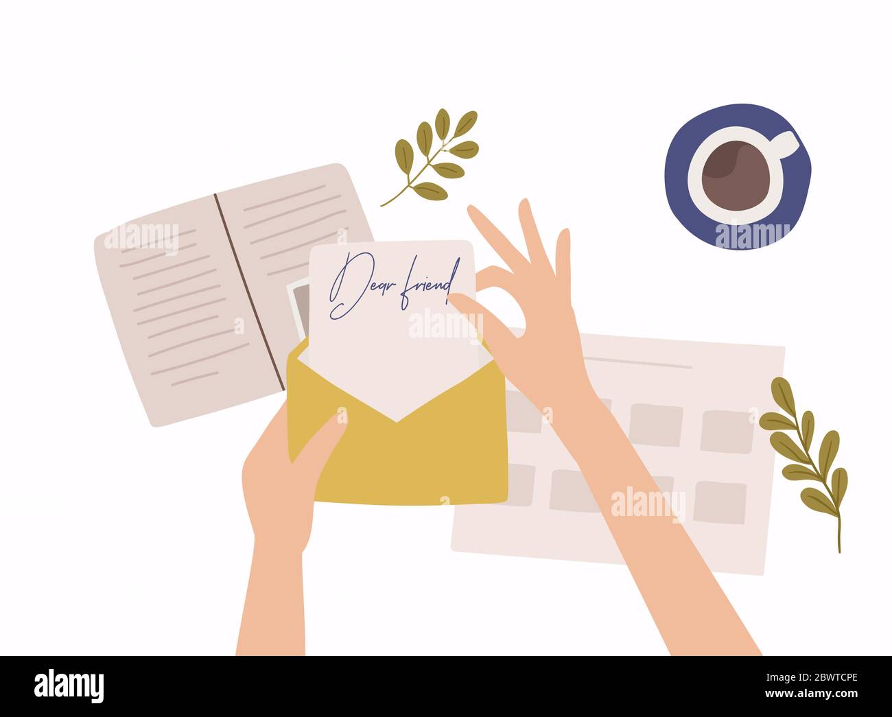 Hands holding paper sheet with handwritten text. Colorful vector ...