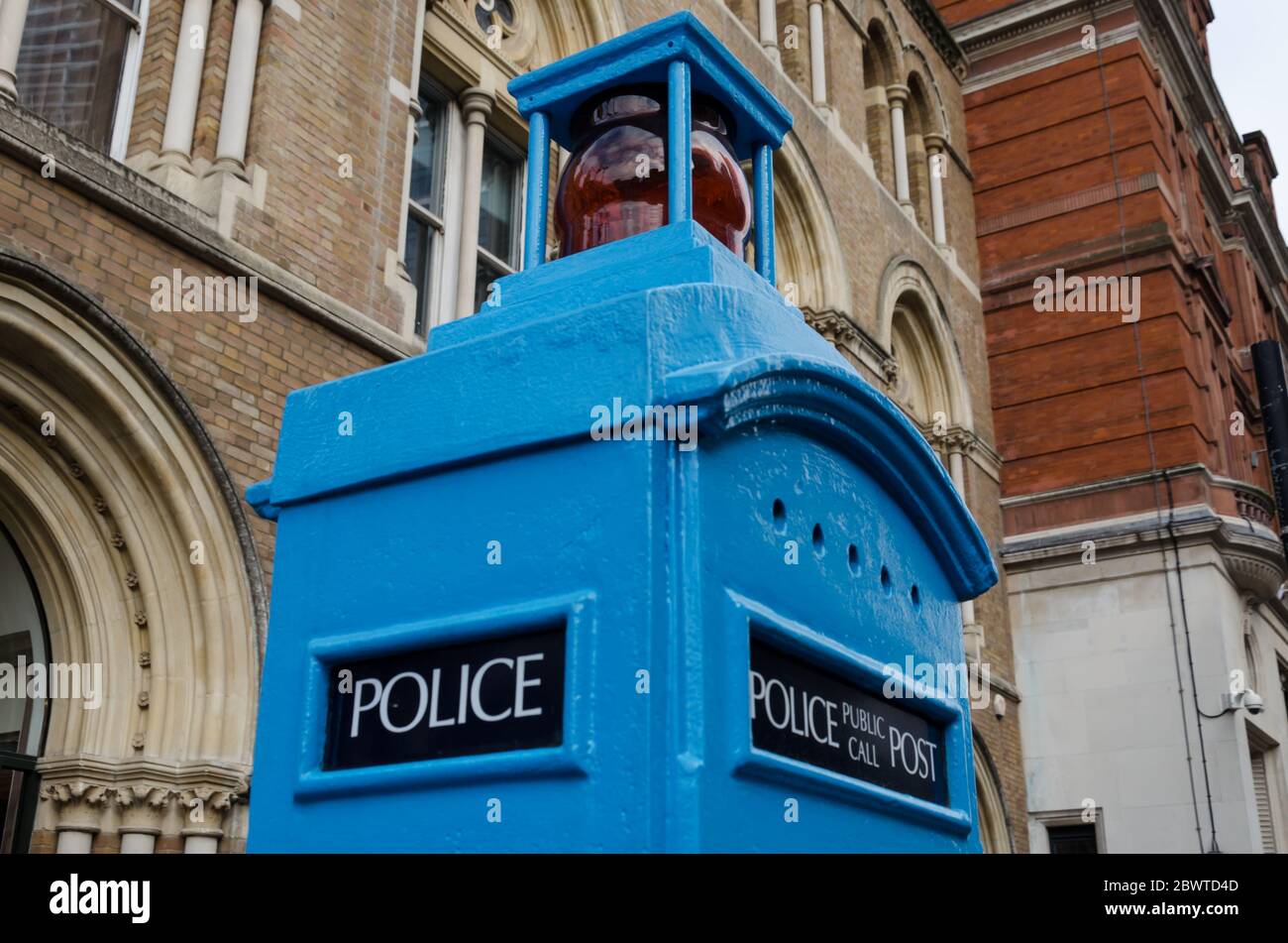 London, UK: Dec 2, 2017: Detail view of a Police Public Call Post ...