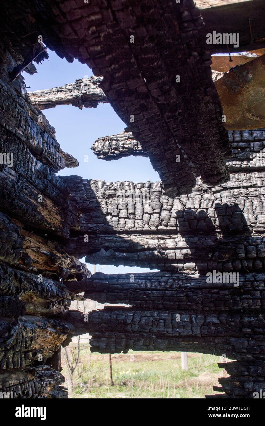 Natural fire ashes with dark grey black coals texture. It is a ...