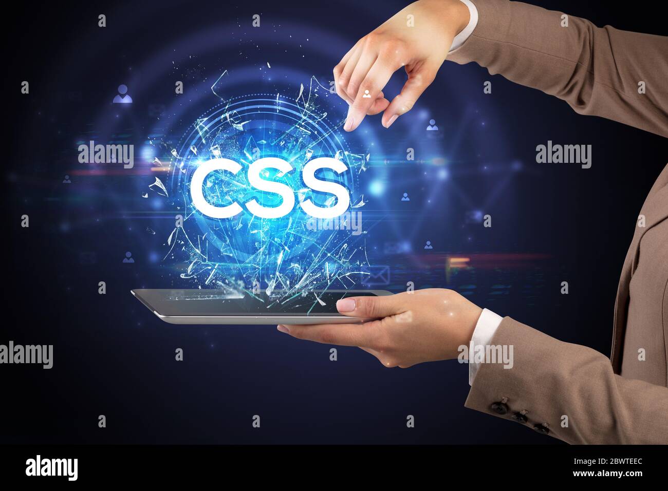 Close-up of a touchscreen with CSS abbreviation, modern technology ...