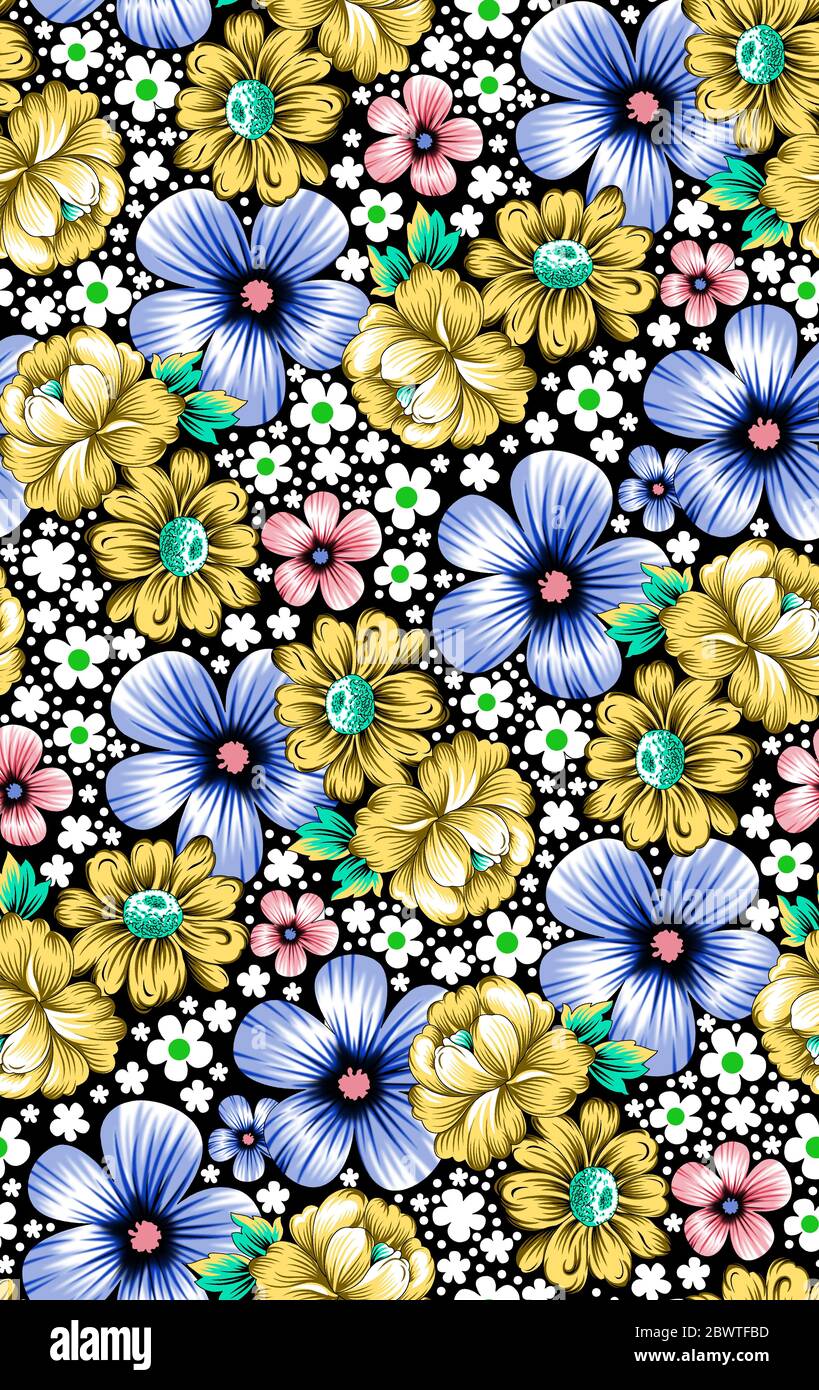 Seamless pattern with spring flowers and leaves. Hand drawn background ...