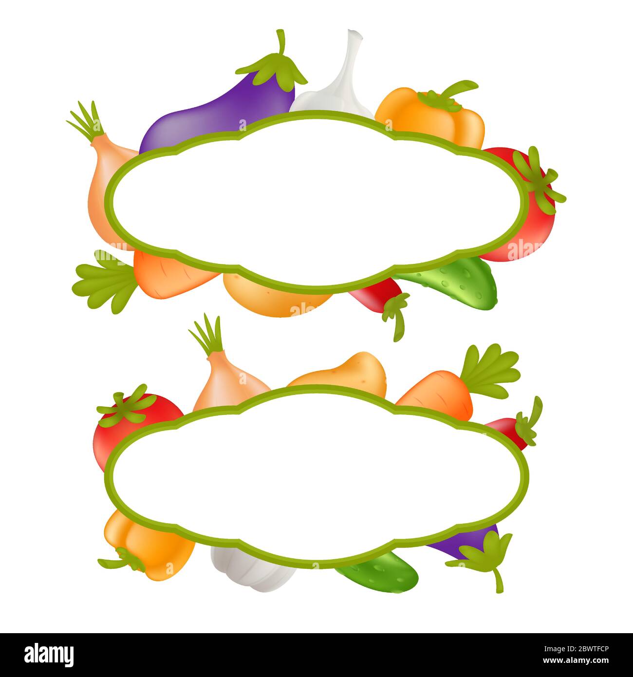 Vegetables vector set. Cartoon healthy food concept with veggie frames ...