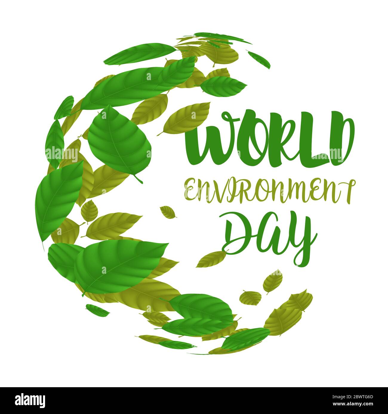 World Environment Day round frame consisting of green leaves. Vector ...