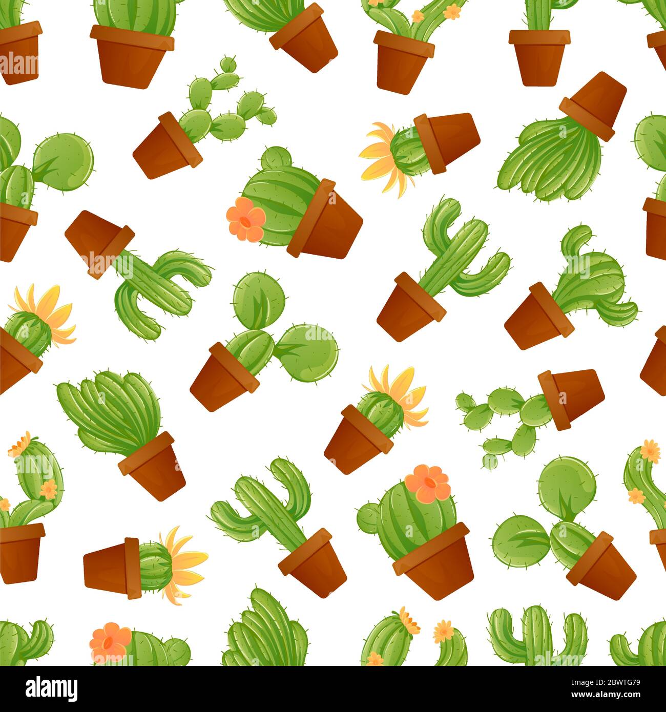 Cute mexican cactus seamless pattern with different types of cacti ...