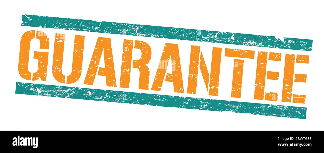 GUARANTEE orange blue rectangle stamp Stock Photo - Alamy