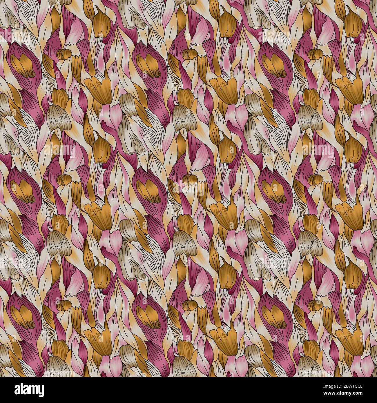 Seamless pattern with spring flowers and leaves. Hand drawn background ...