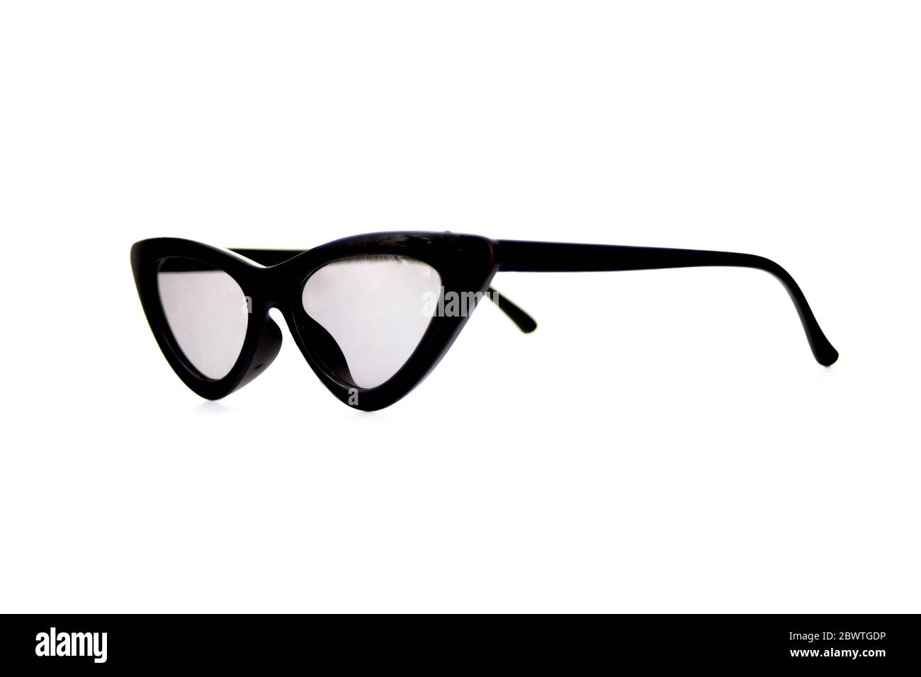 Black triangular cat eye sunglasses isolated on white background. Side ...