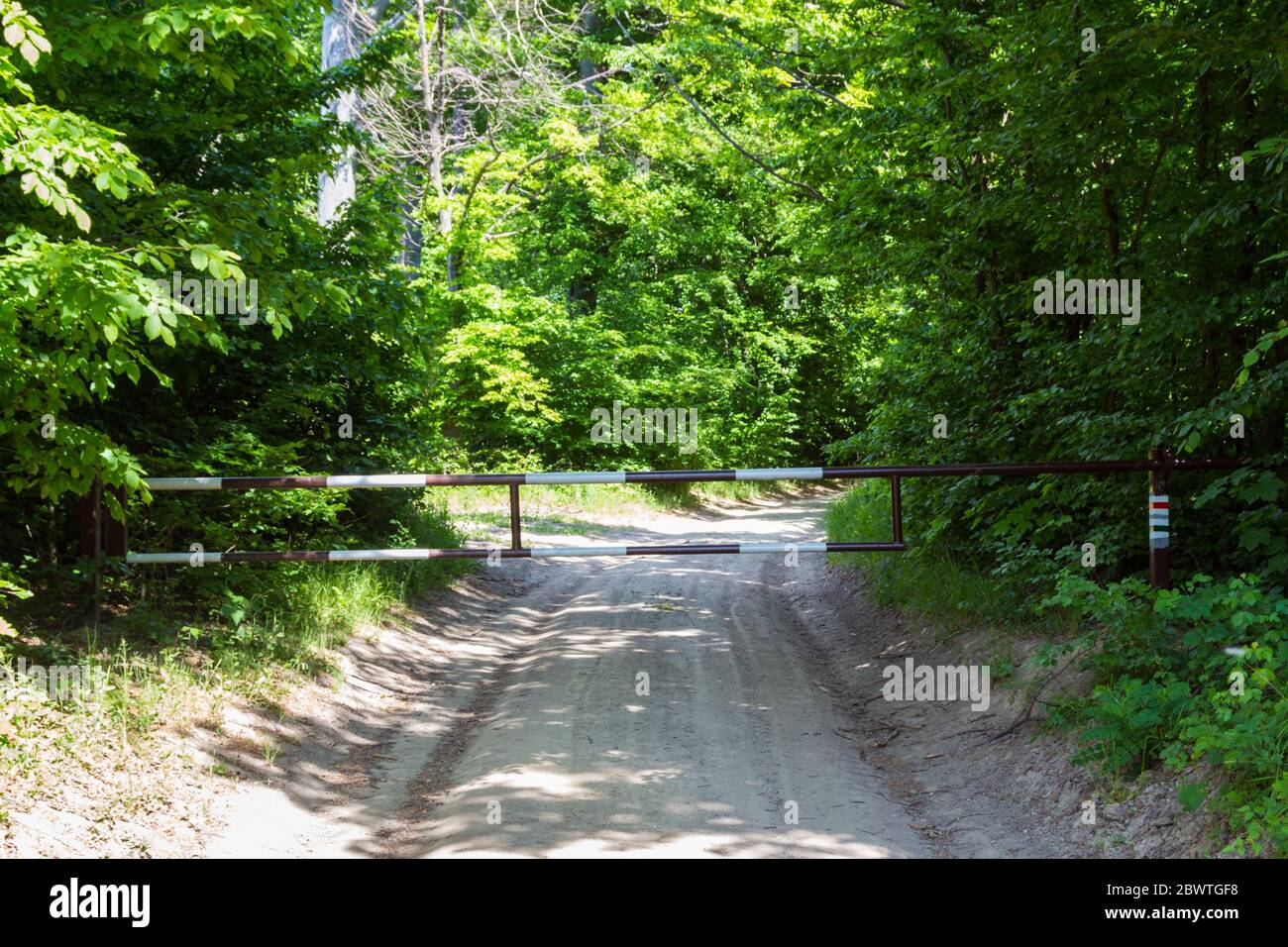 Barrier on forest road to prevent motor vehicles from crossing, Sopron ...