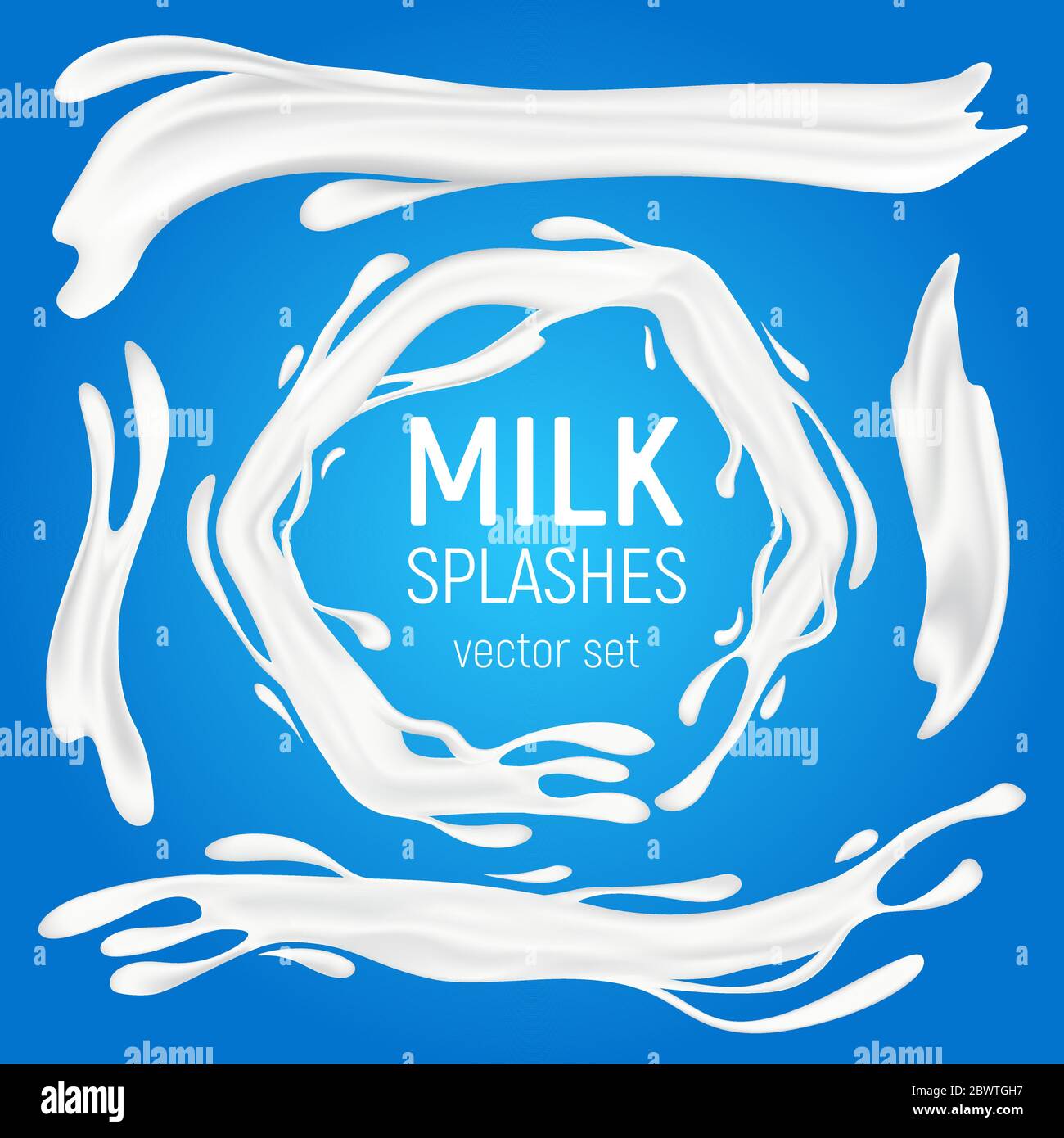 Milk splashes vector set. 3D realistic liquid natural dairy products in ...