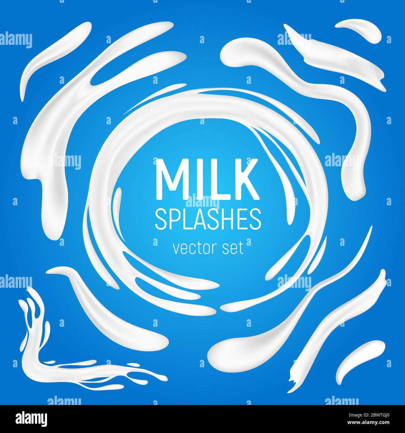 Milk splashes vector set. 3D realistic liquid natural dairy products in ...