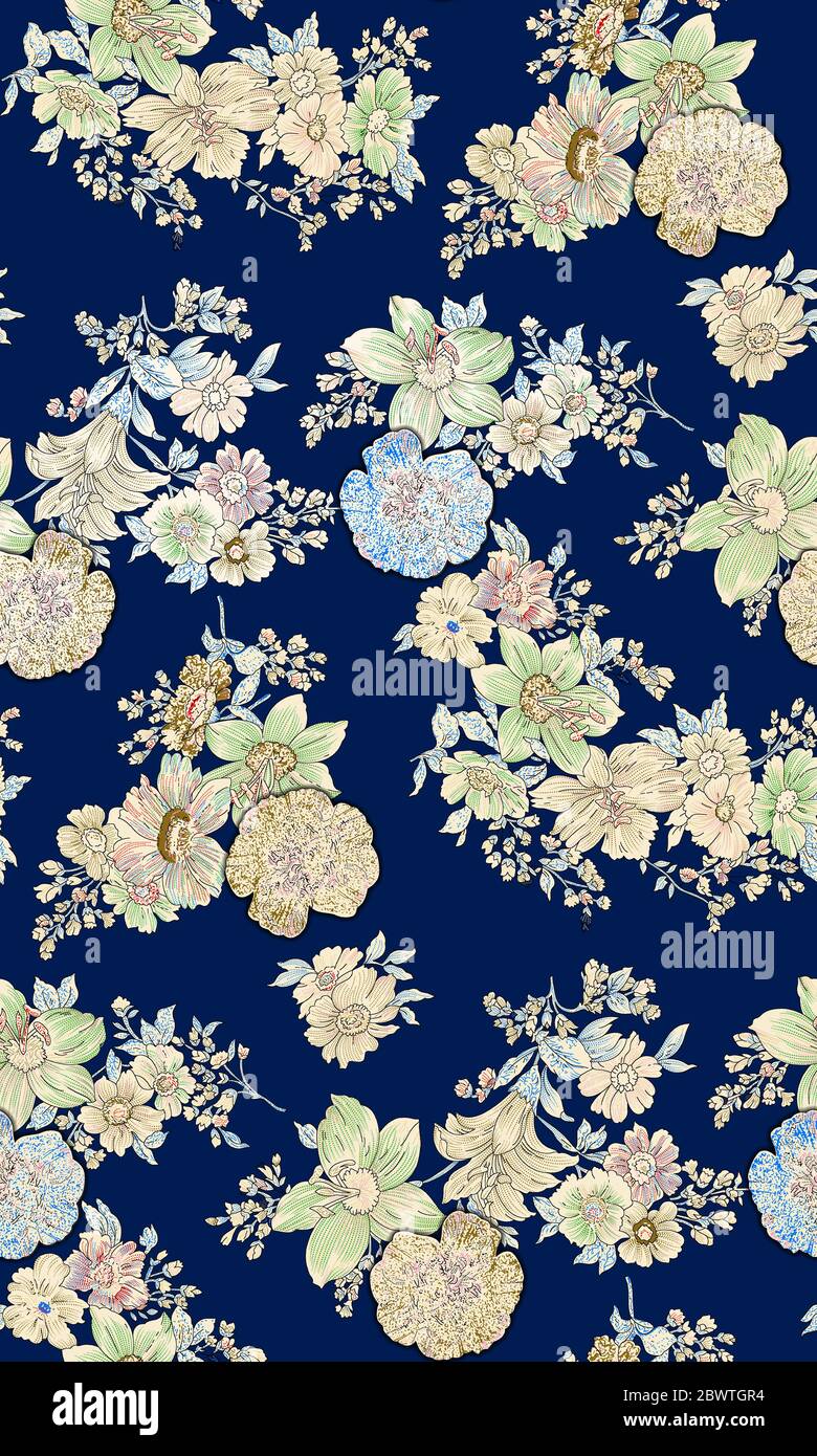 Seamless pattern with spring flowers and leaves. Hand drawn background ...
