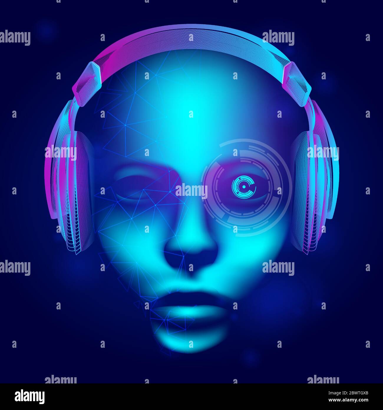 Neon Dj Headphones Logo