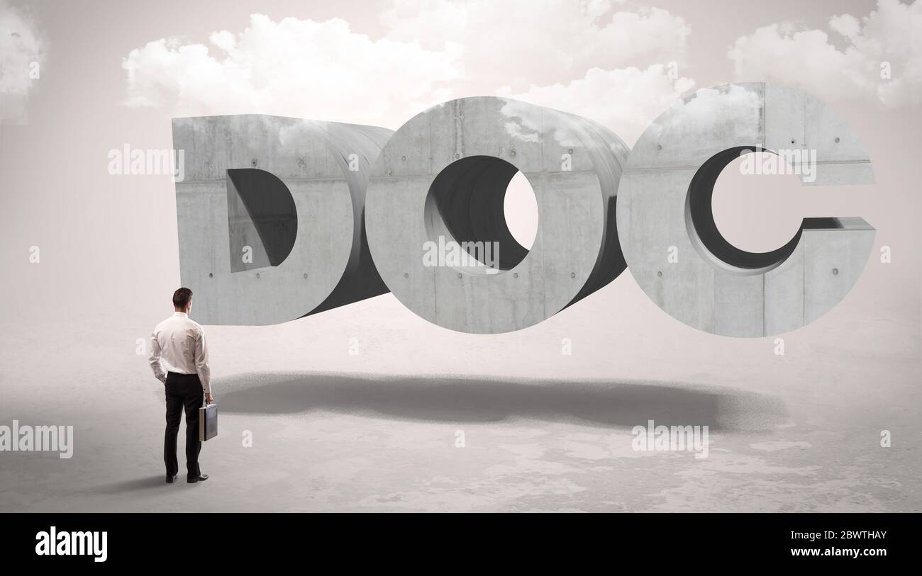 Rear view of a businessman standing in front of DOC abbreviation ...