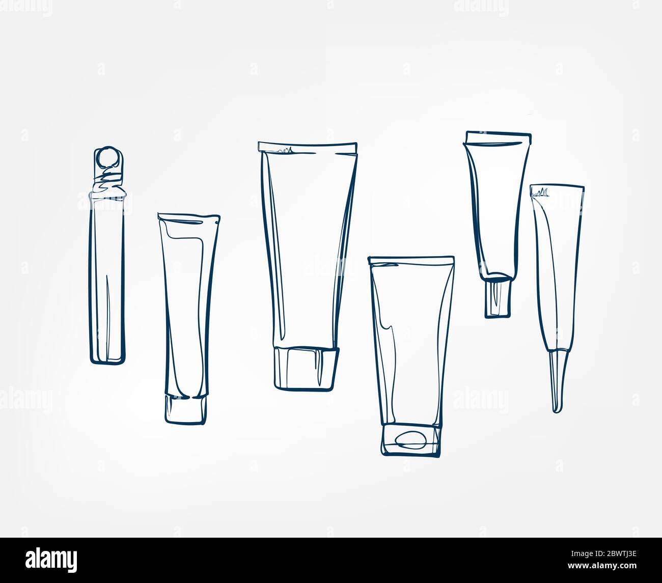 liquid tube cosmetics jars line art sketch outline isolated design ...
