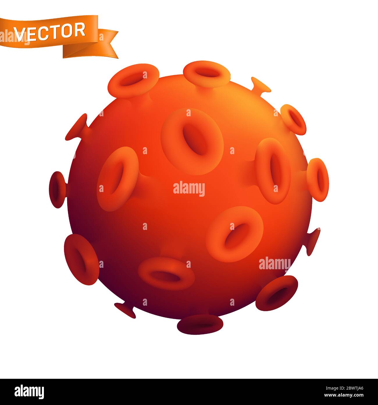 Infected red virus cell. Vector 3d realistic close up illustration of ...