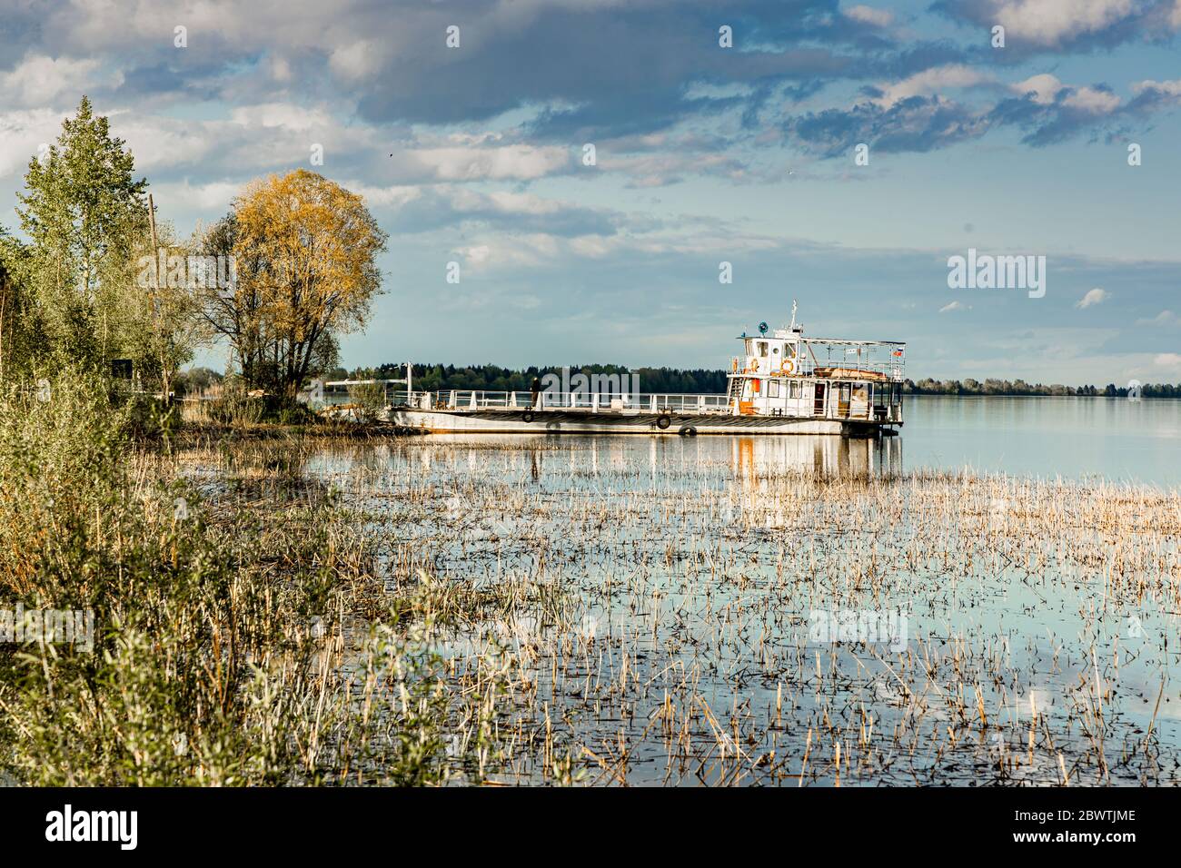 large barge by the river in summer Stock Photo - Alamy