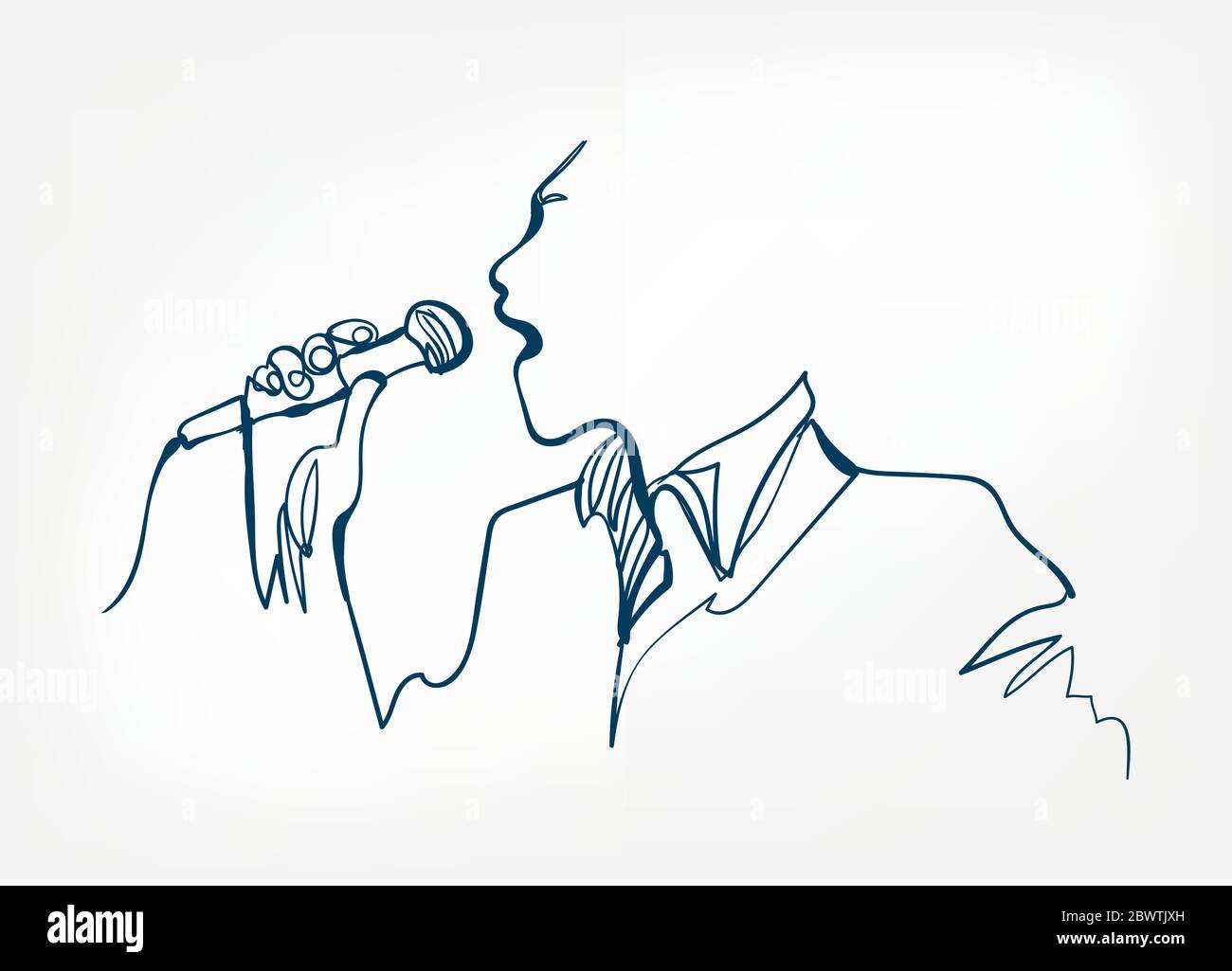 singer man jazz microphone sketch line vector design outline Stock ...