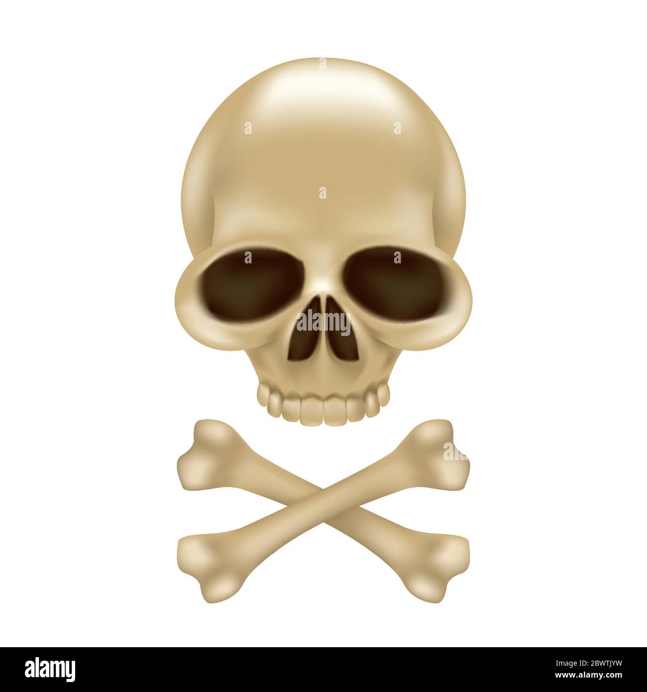 Pirate skull and crossbones without hat 3D sign or emblem. Funny vector ...