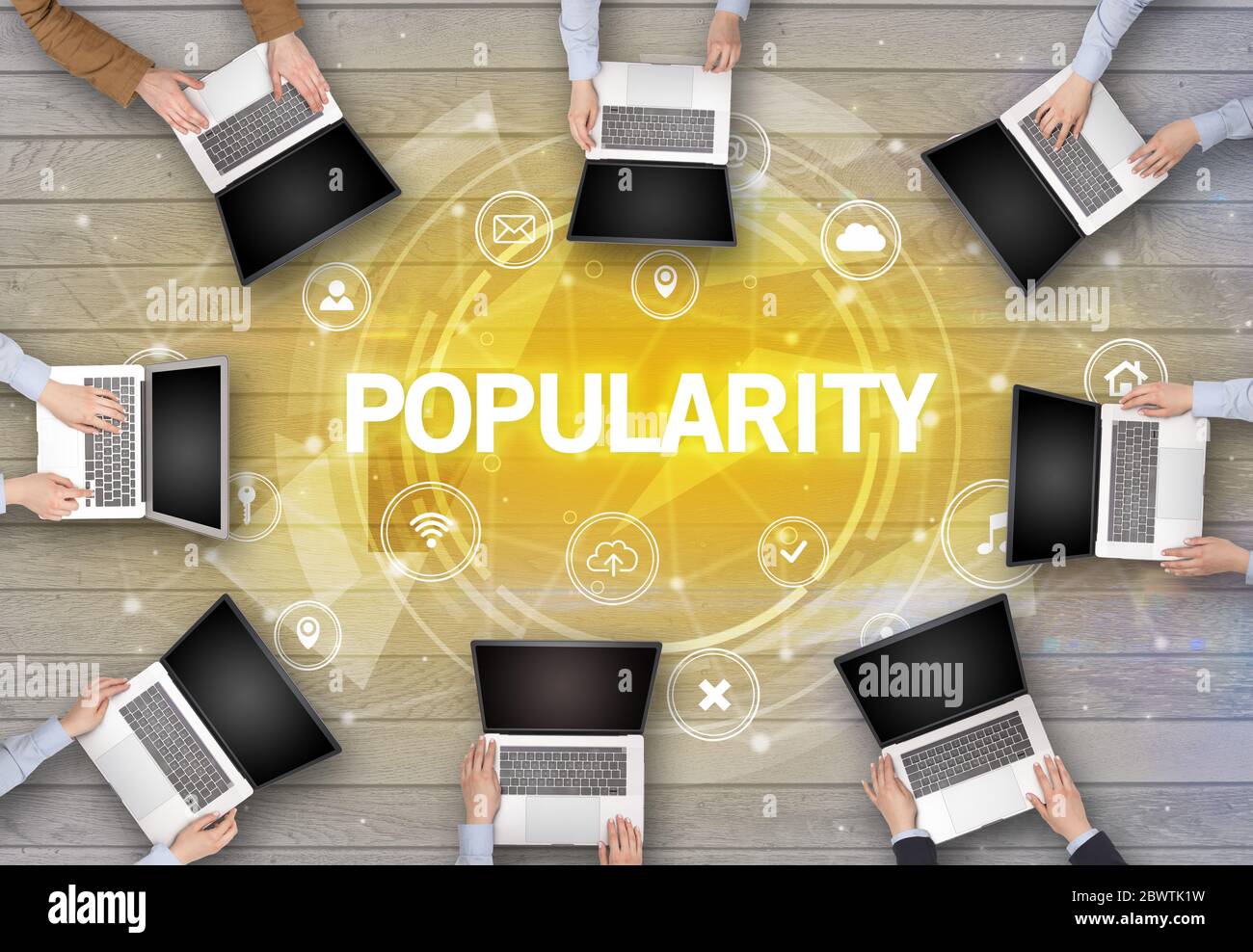 Group of people having a meeting with POPULARITY insciption, social ...