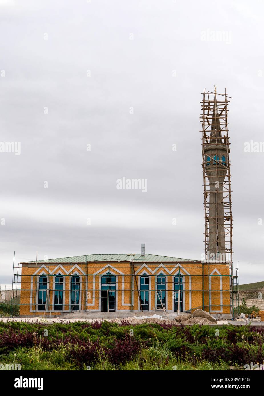 Modern style mosque and minaret under construction in Turkey Stock ...