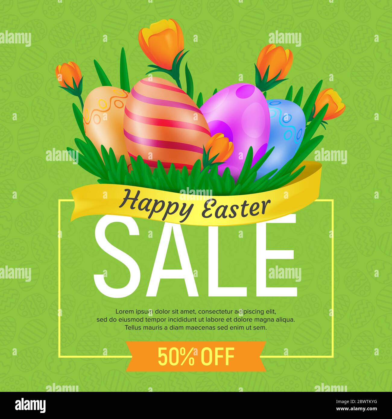 Happy Easter Sale web banner or poster template. Vector square discount ...