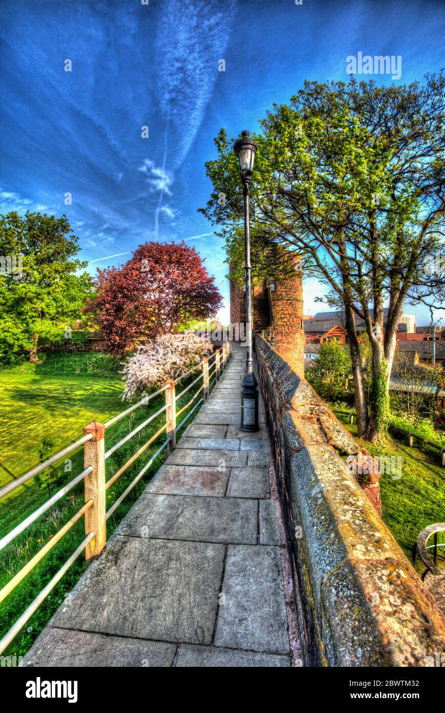 City of Chester, England. Artistic View of Chester City Walls, with the ...