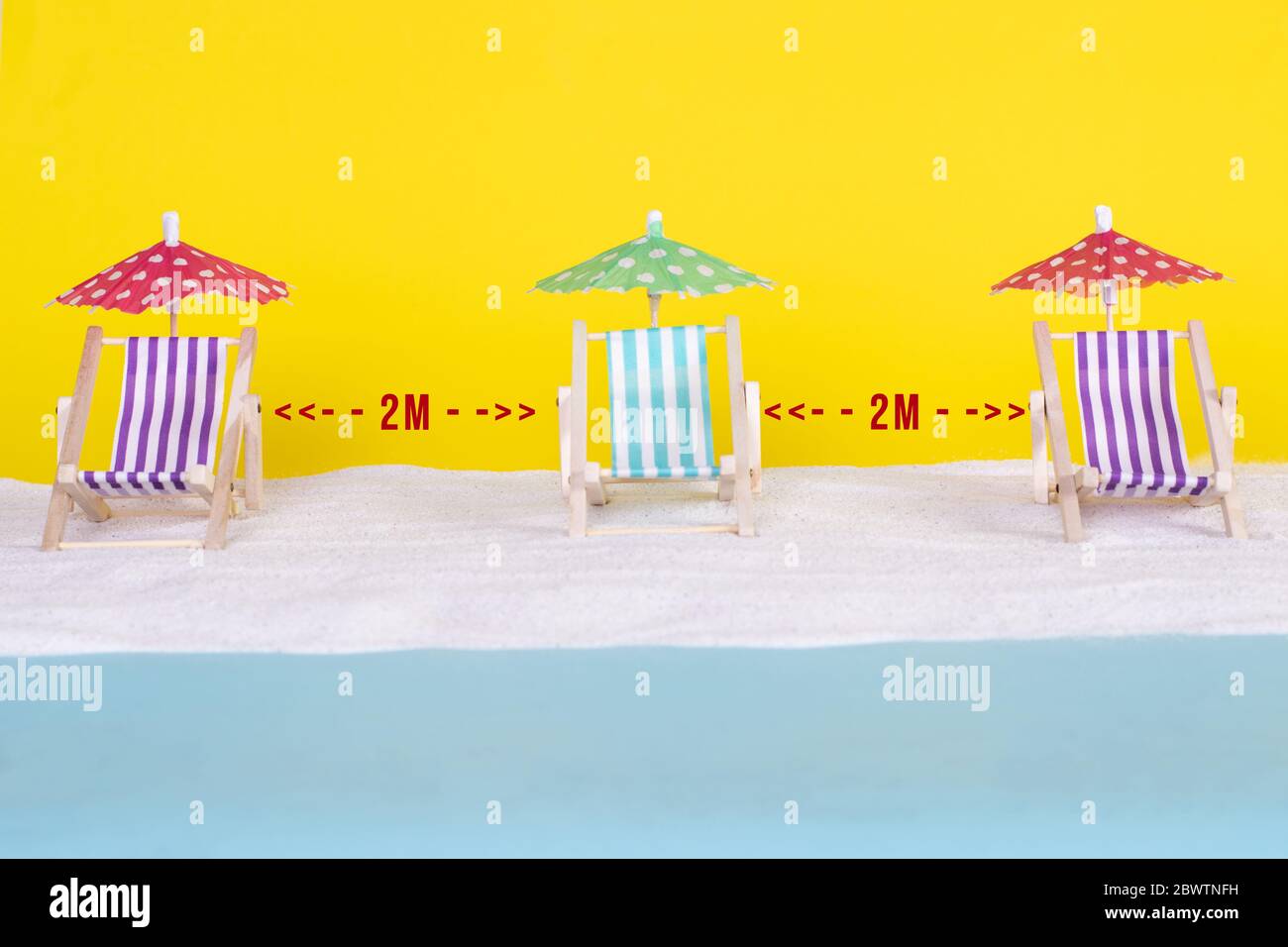 COVID 19 protection on beach vacation. Separation, social distancing at ...