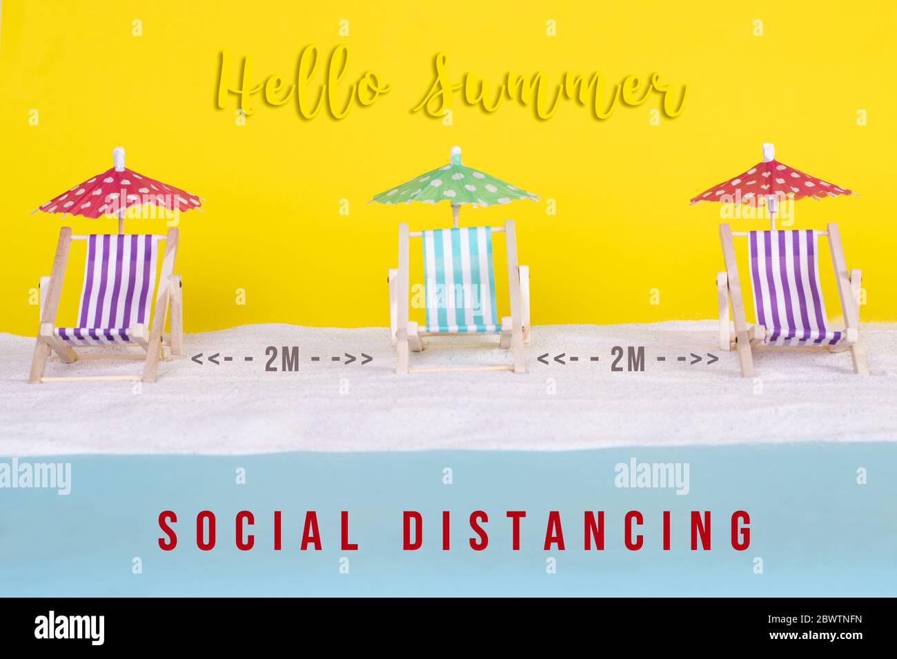 COVID 19 protection on beach vacation. Separation, social distancing at ...