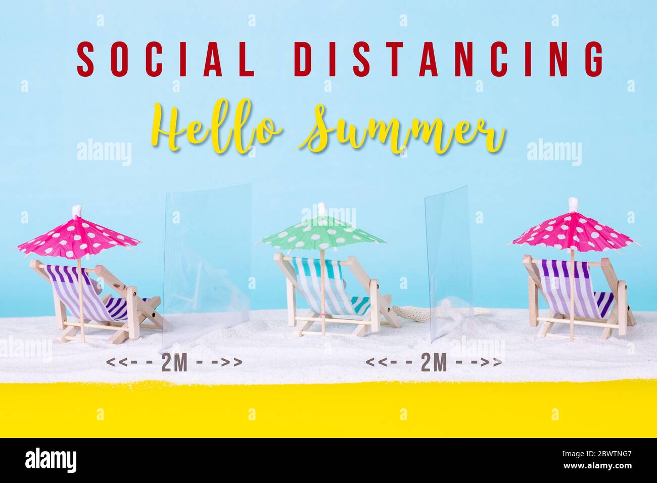 COVID 19 protection on beach vacation. Separation, social distancing at ...