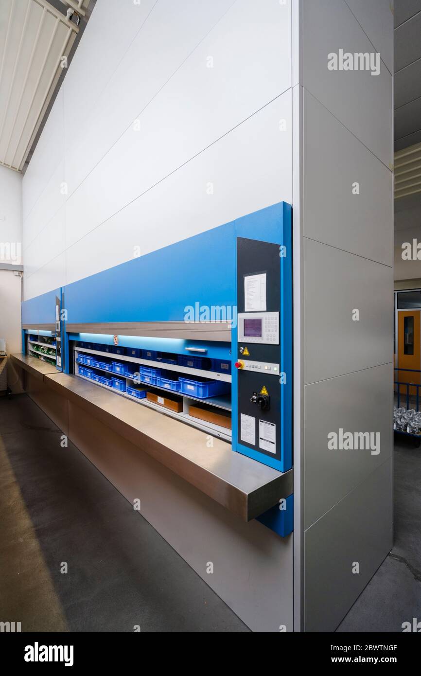 Germany, Bavaria, Munich, Automated warehouse rack inside factory Stock ...