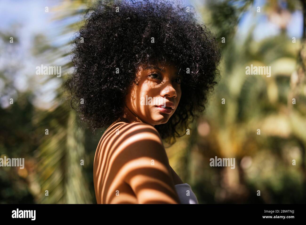 Portrait of young woman with shadow on her body Stock Photo - Alamy