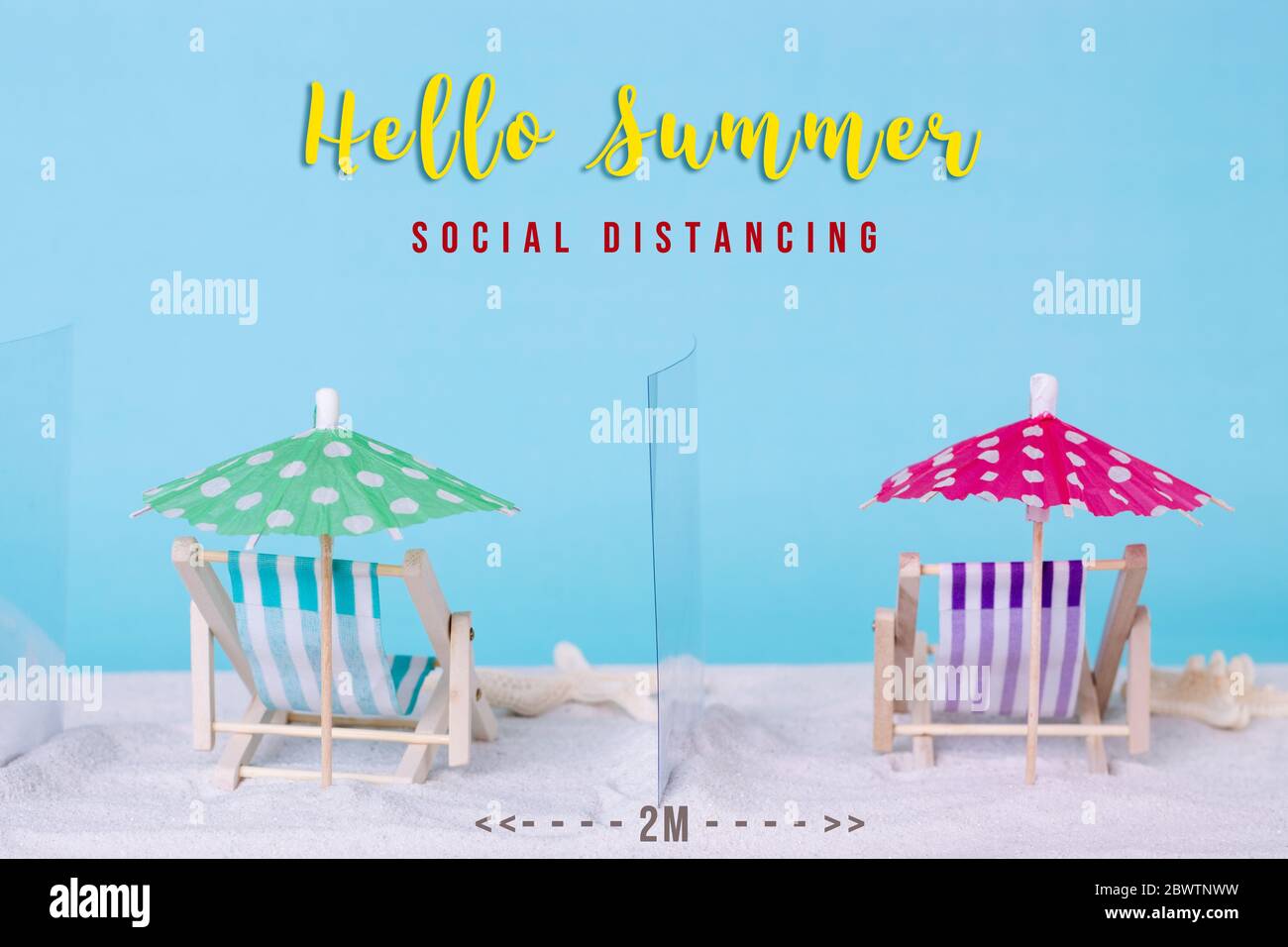 COVID 19 protection on beach vacation. Separation, social distancing at ...