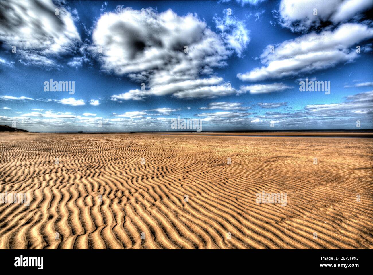 Town of Formby, England. Artistic view of Formby Beach at Low Tide ...