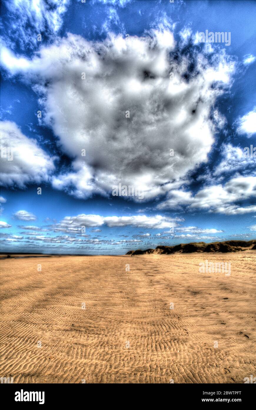 Town of Formby, England. Artistic view of Formby Beach at Low Tide ...